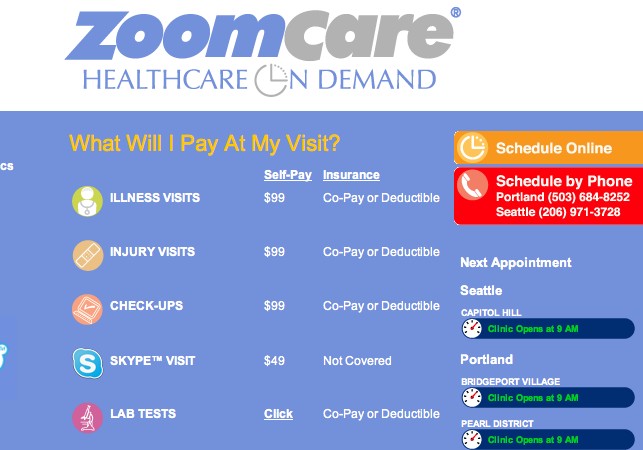 zoomcare home page info - ClearHealthCosts