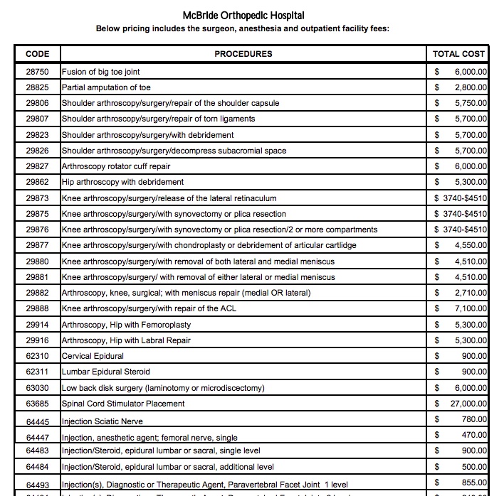 McBride orthopedic surgery costs - ClearHealthCosts