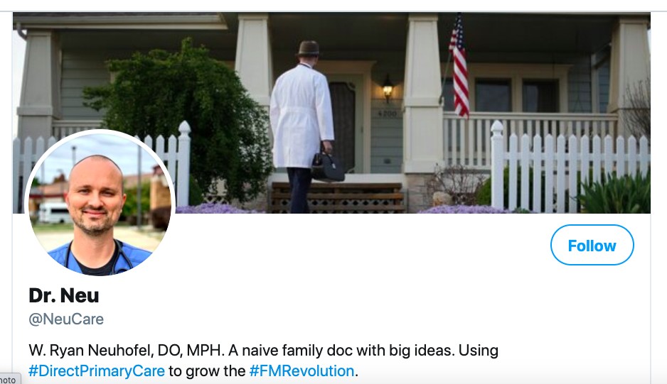 Dr. Neu profile twitter - ClearHealthCosts