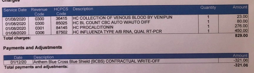 Flu test bill - ClearHealthCosts