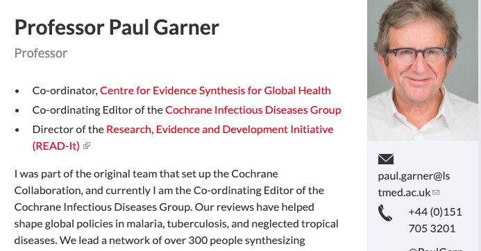 Professor Paul Garner info - ClearHealthCosts